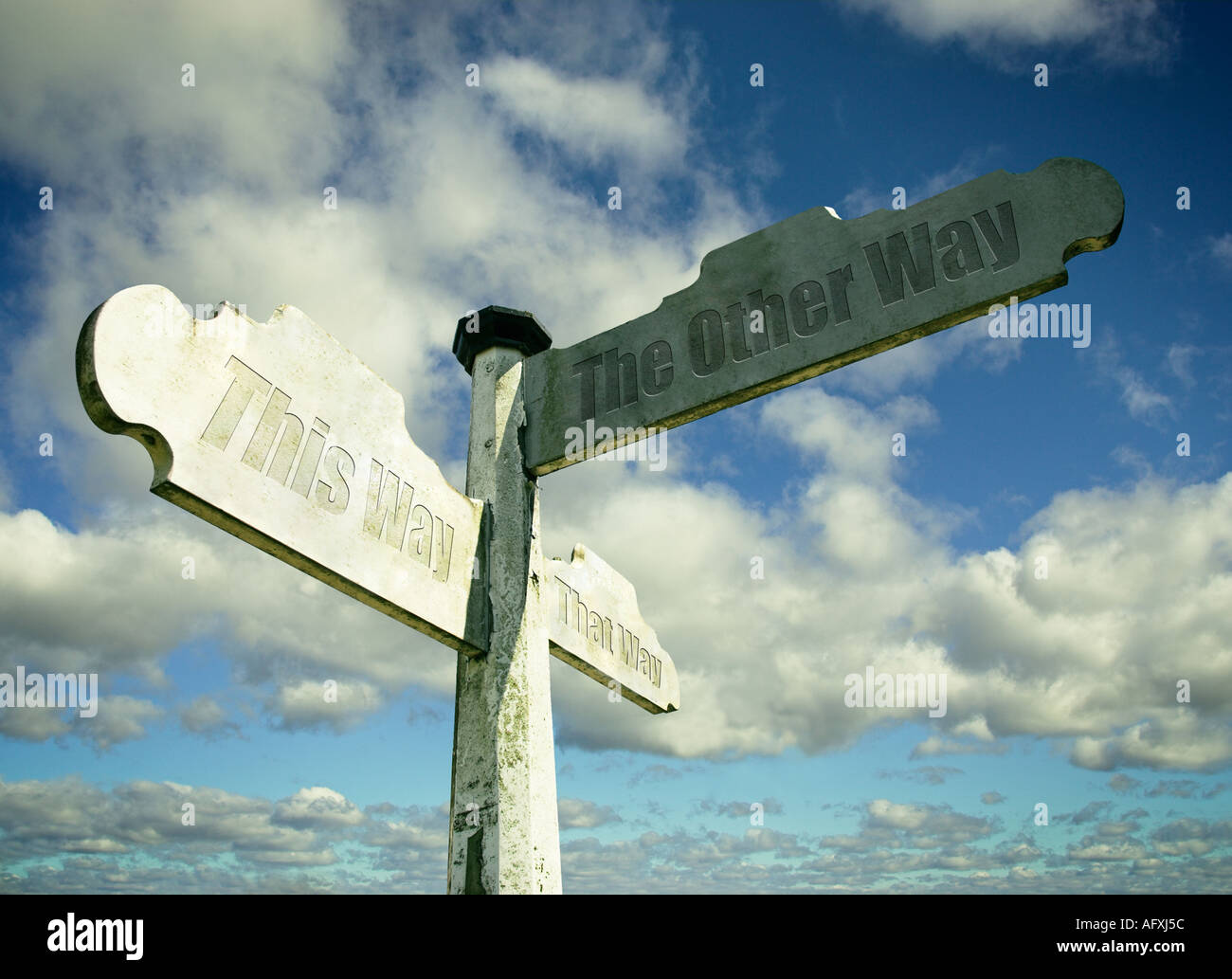 Which way direction signpost with choices Stock Photo - Alamy