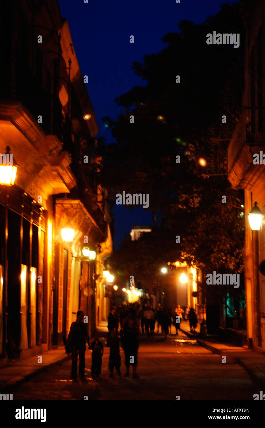 Cuba Havana Habana Vieja streets at night Stock Photo - Alamy
