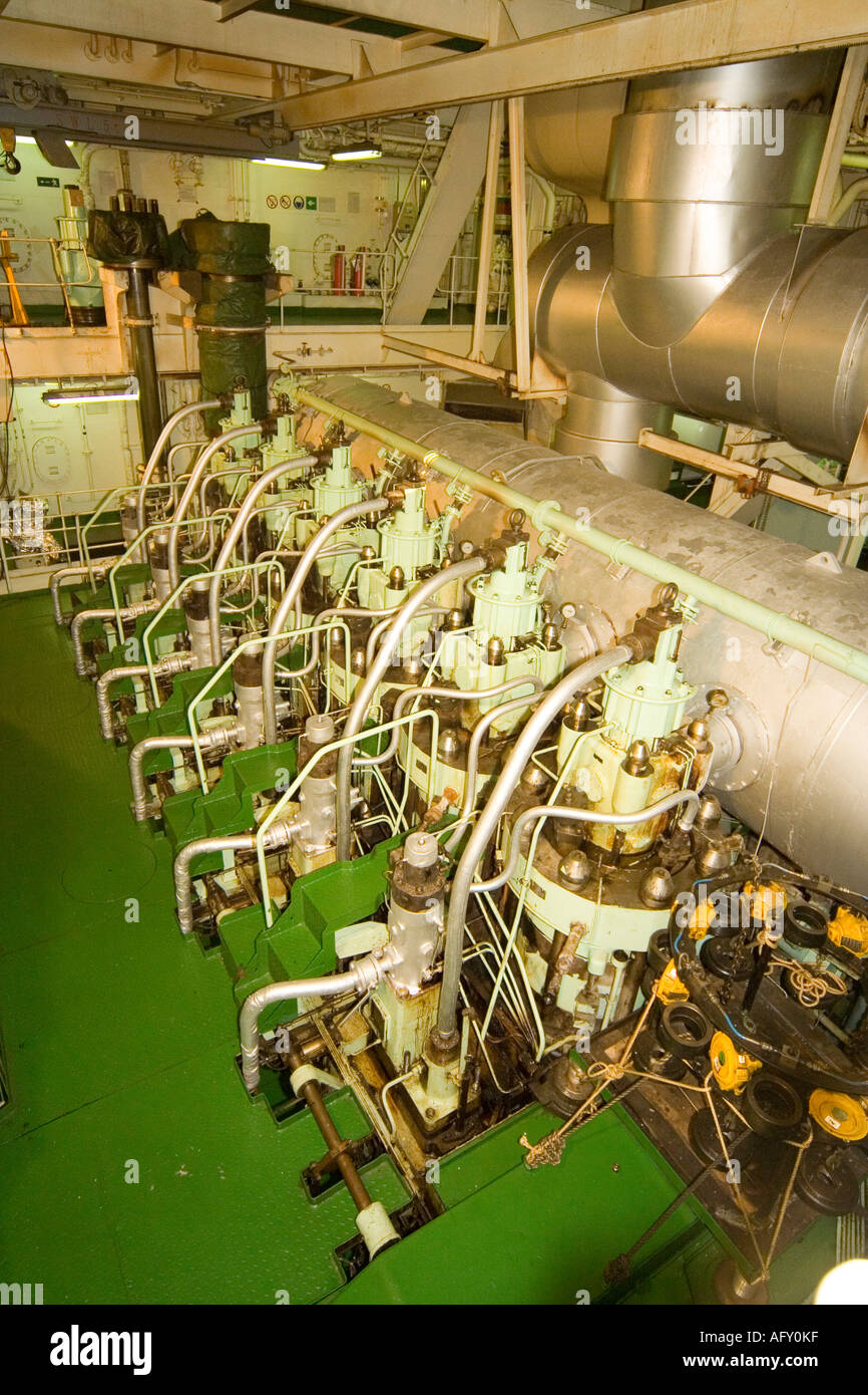 Container Shipping Engine Room showing pistion heads of massive heavy ...