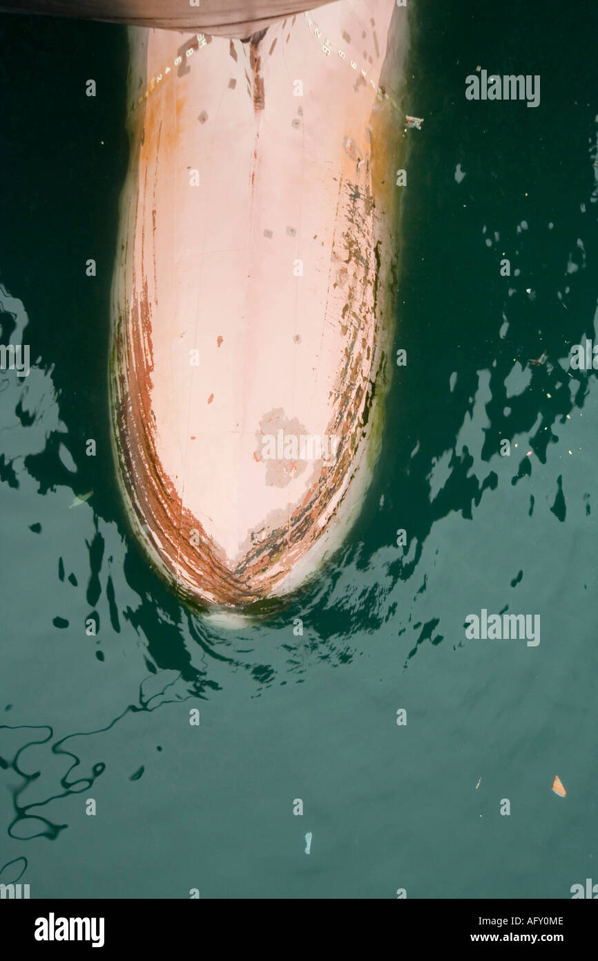 Bulbous bow of container ship view from overhead Stock Photo - Alamy