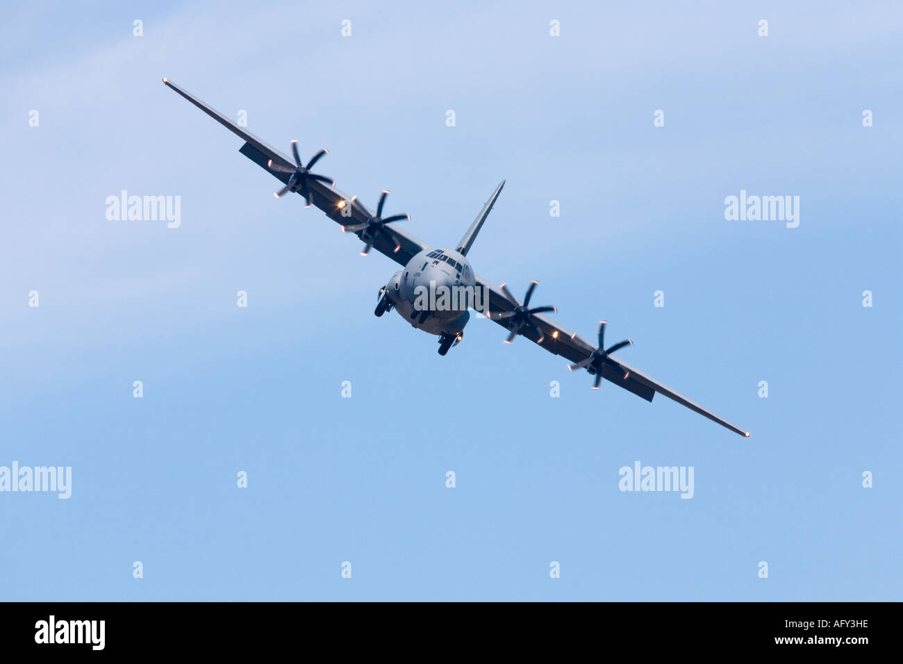 Lockheed Martin Hercules C5 RAF Royal Air Force flies in blue sky and ...