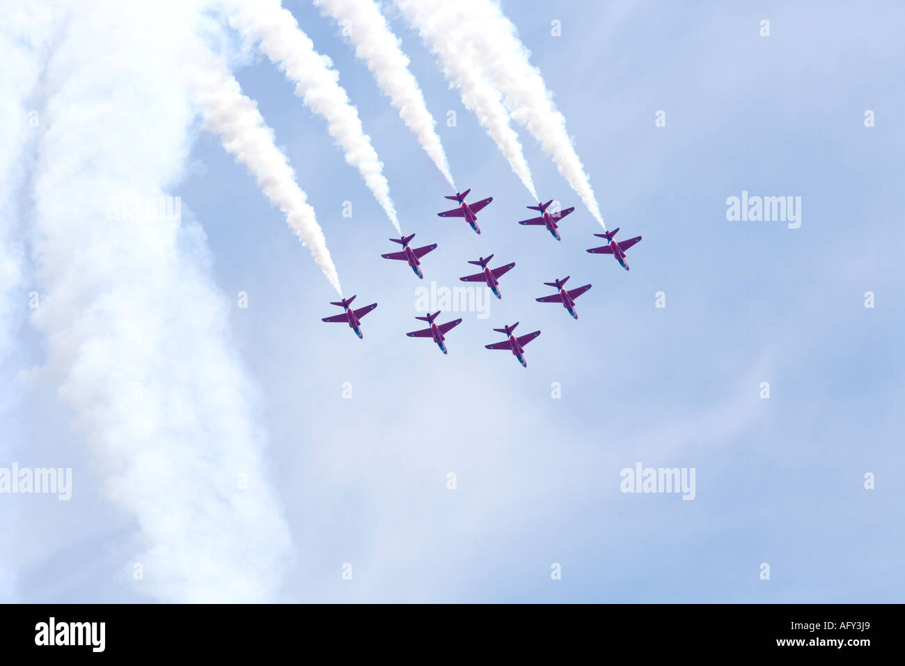 Red Arrows Royal Air Force RAF aerobatic display team in Hawk trainer ...