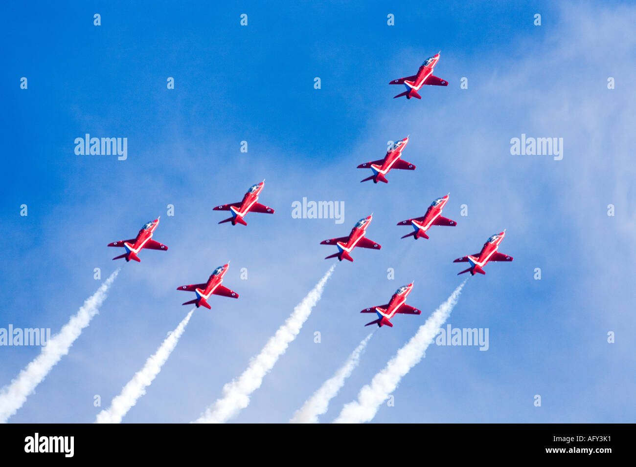Red Arrows Royal Air Force RAF aerobatic display team in Hawk trainer ...