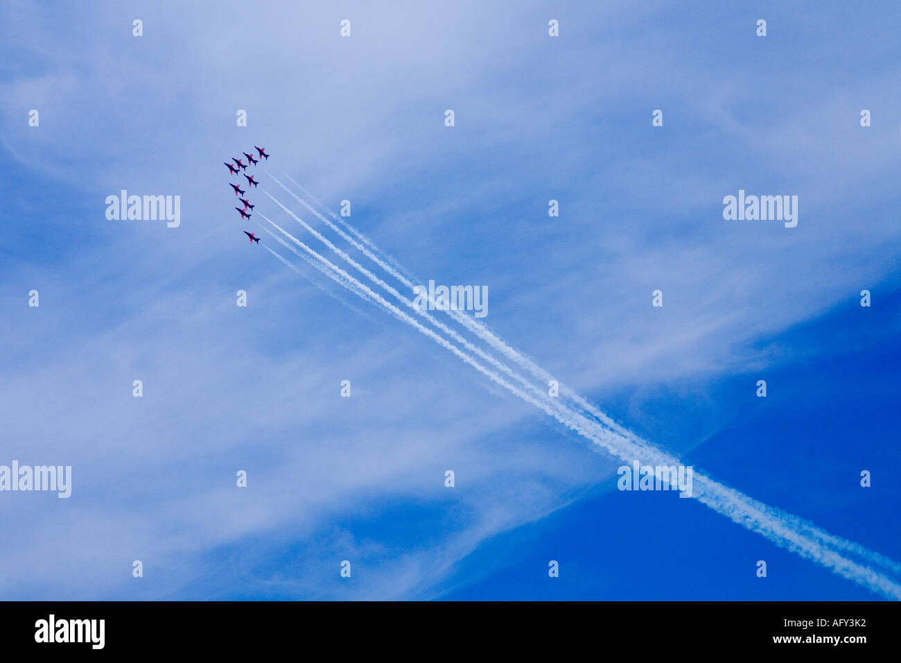 Red Arrows Royal Air Force RAF aerobatic display team in Hawk trainer ...