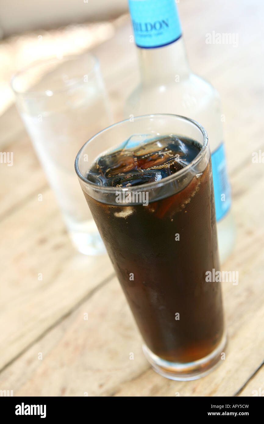 A Glass Of Coke With Ice And A Mineral Water Stock Photo - Alamy