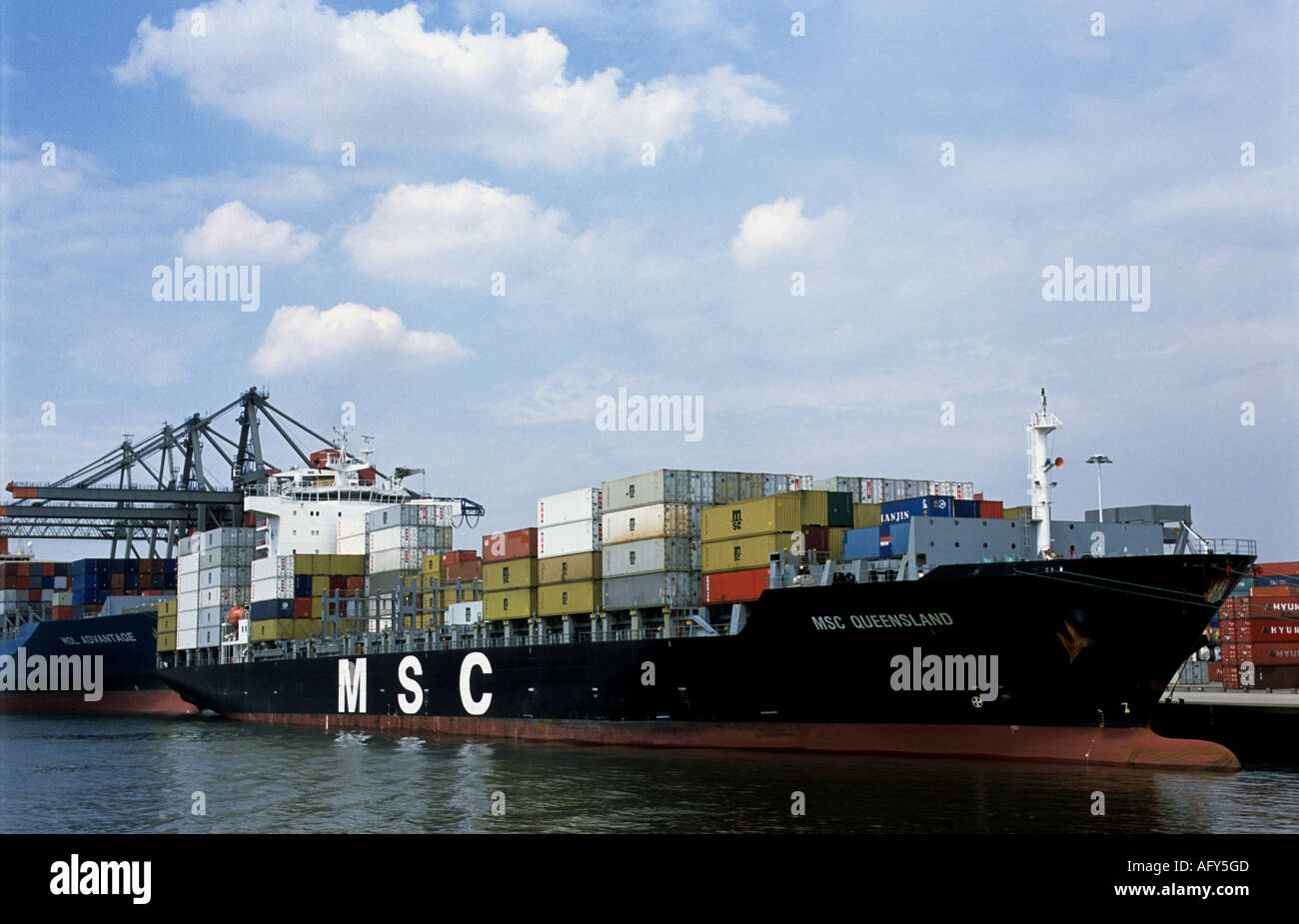 MSC 'Queensland' container ship at the Port of Rotterdam, Holland Stock ...