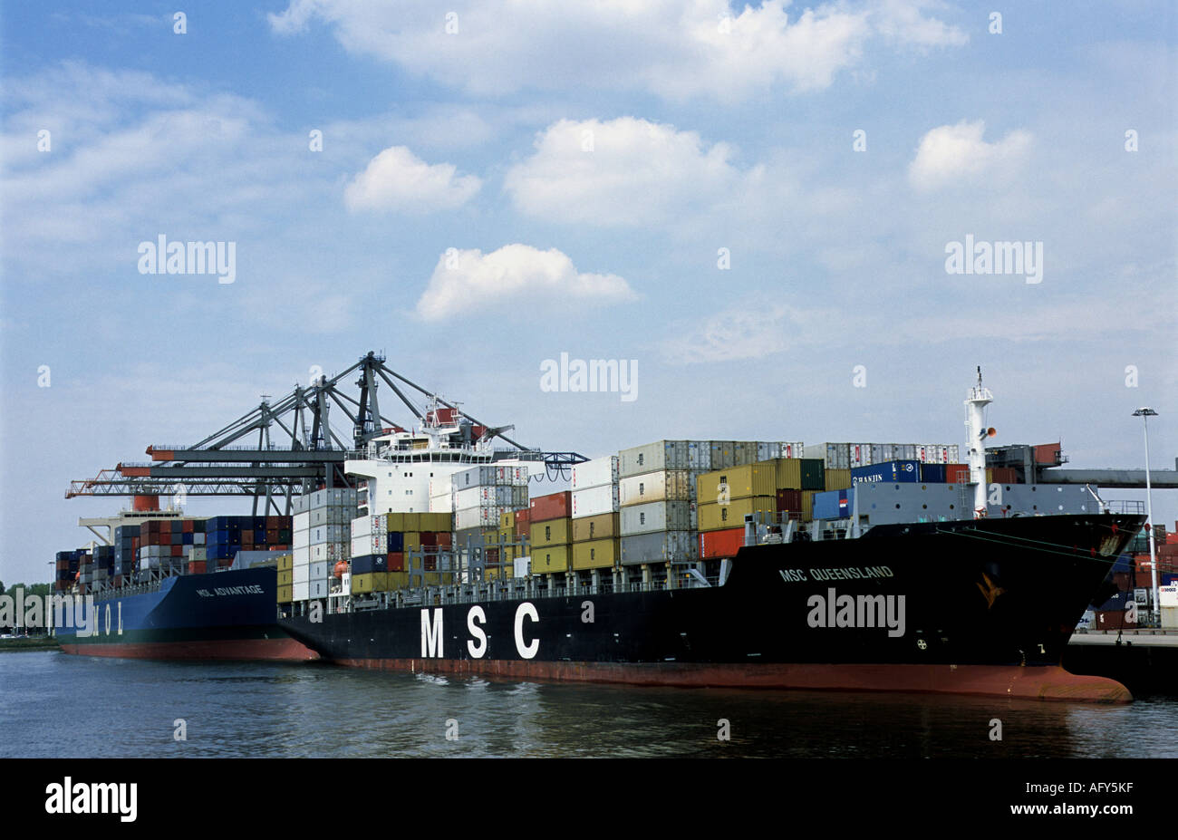MSC 'Queensland' container ship at the Port of Rotterdam, Holland Stock ...