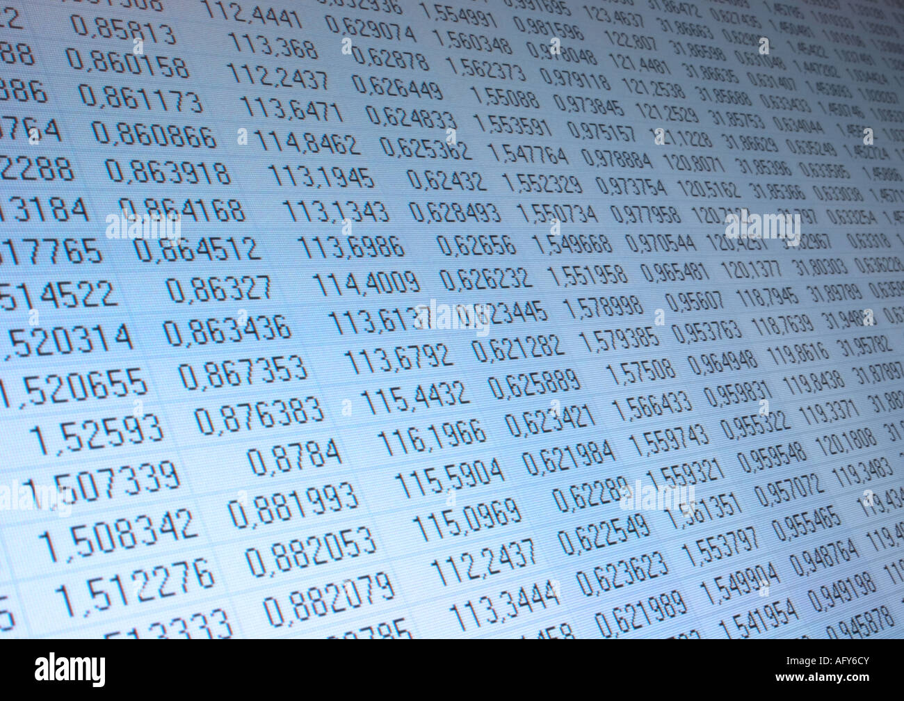 Numbers in table displayed on the computer monitor Stock Photo - Alamy