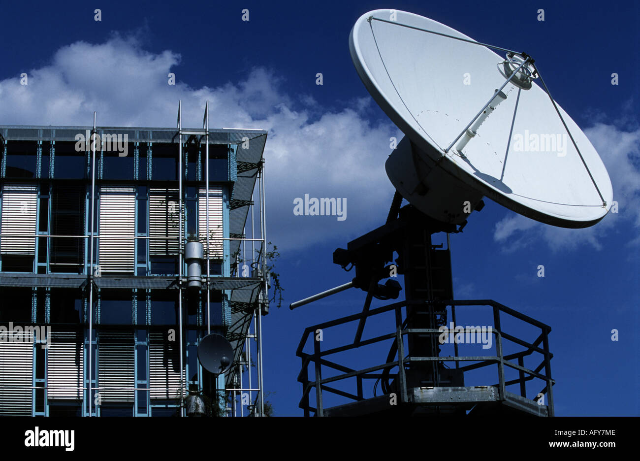 Satellite dish at the West Deutscher Rundfunk (WDR) TV and radio ...