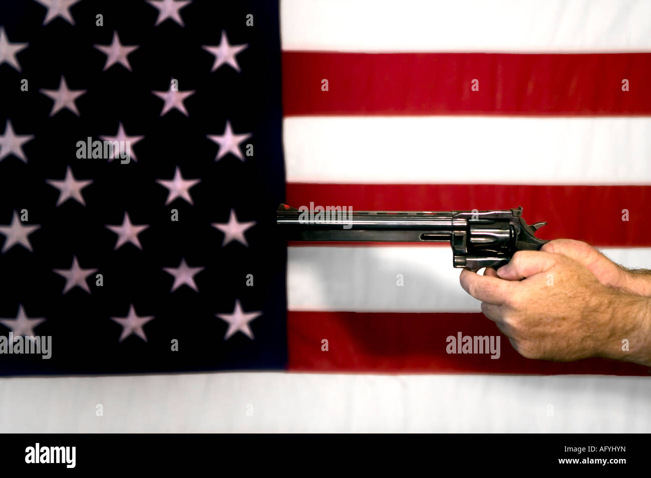 Revolver pistol US Flag freedom through power Stock Photo - Alamy