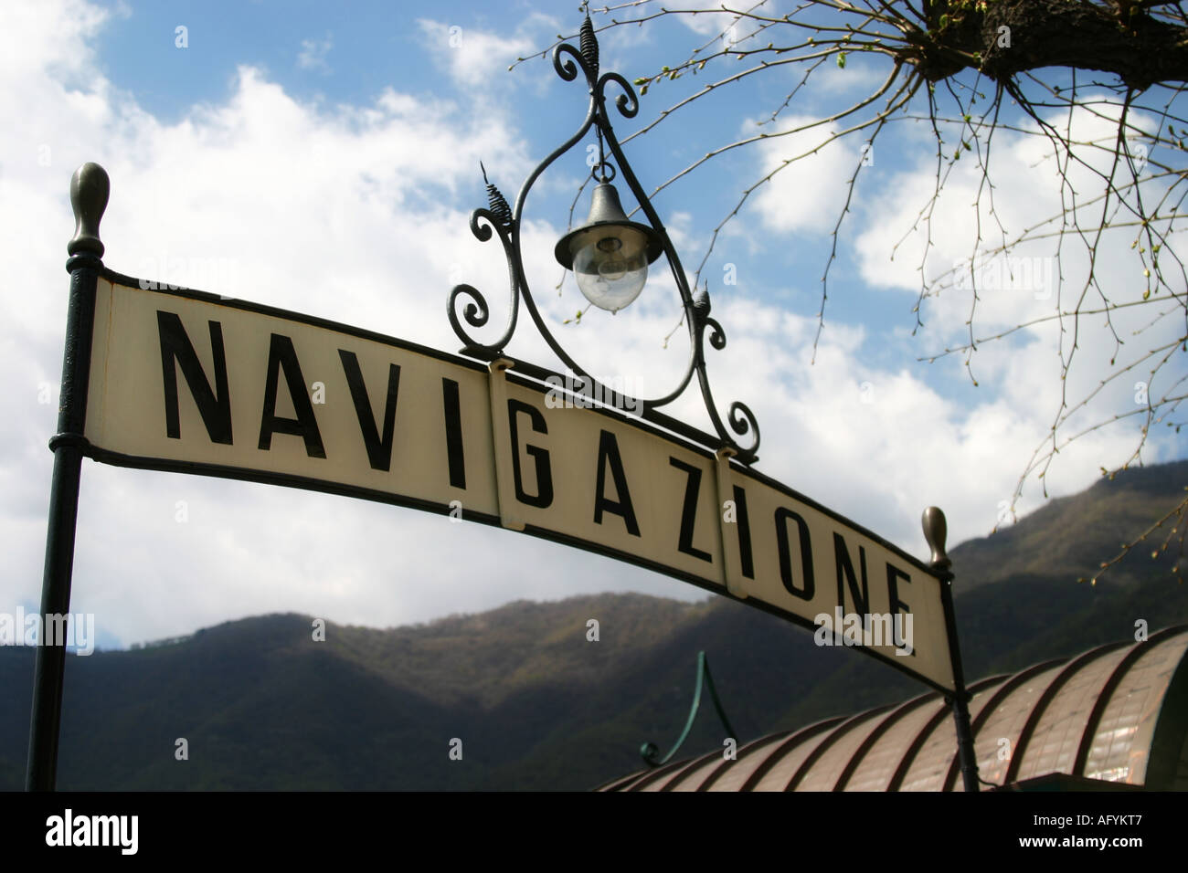 Lake Como, ferryboat station sign in Torno, Italy Stock Photo - Alamy