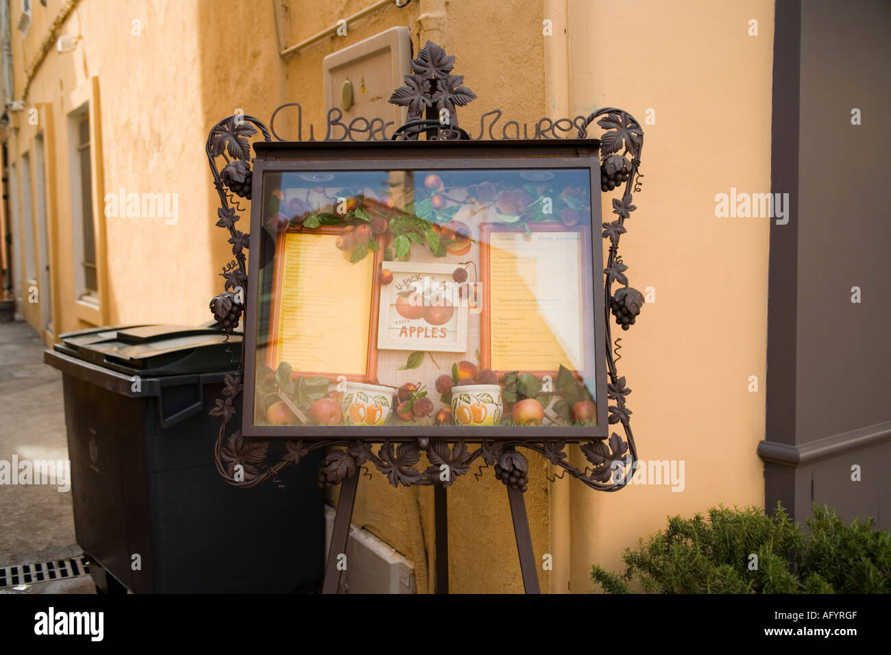 French menu restaurant in an iron frame to be seen from the street. St ...