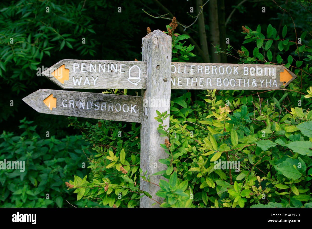 wooden direction signpost pennine way grindsbrook peak district ...