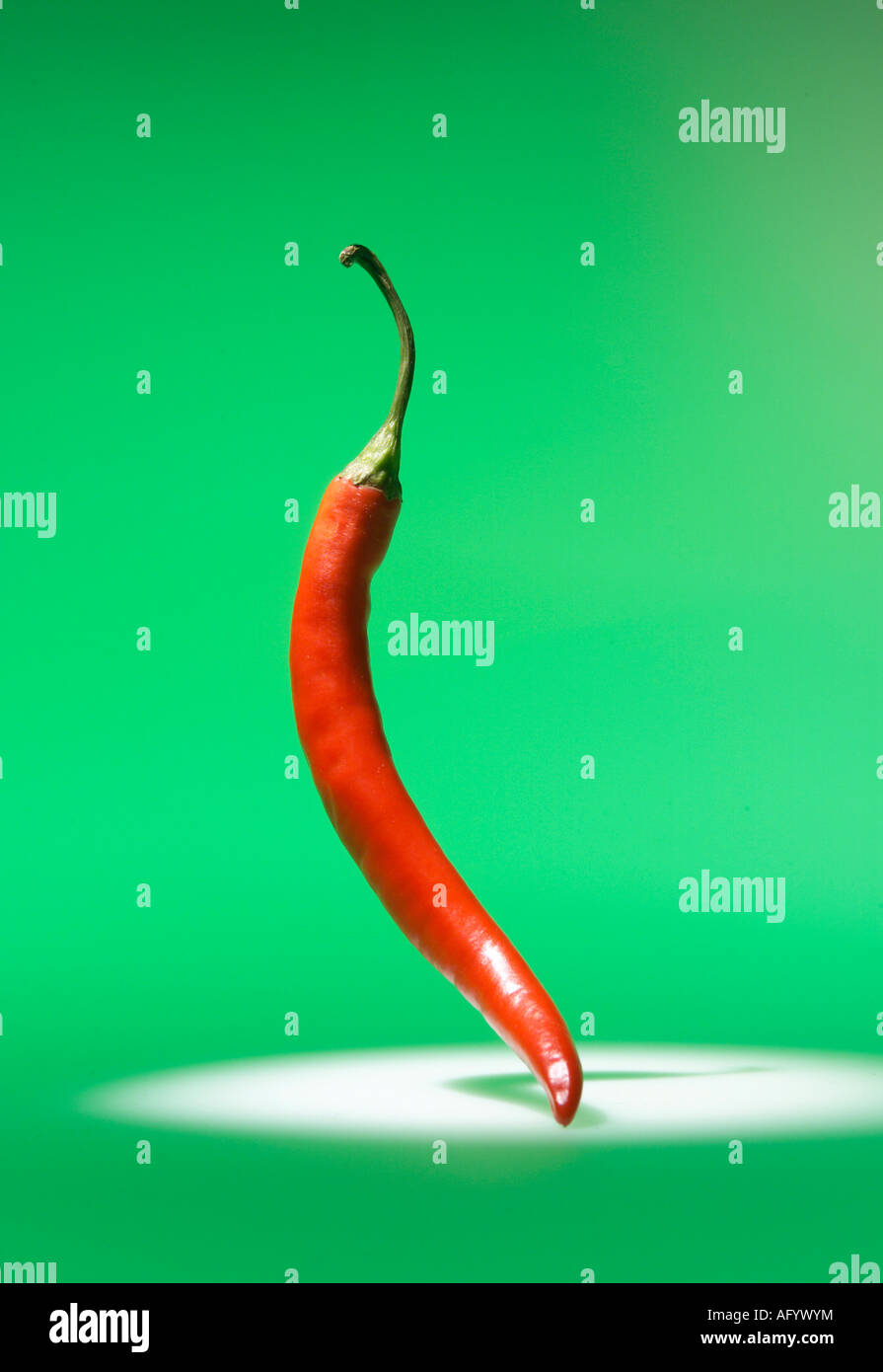 A red chilli pepper on a green background Stock Photo - Alamy
