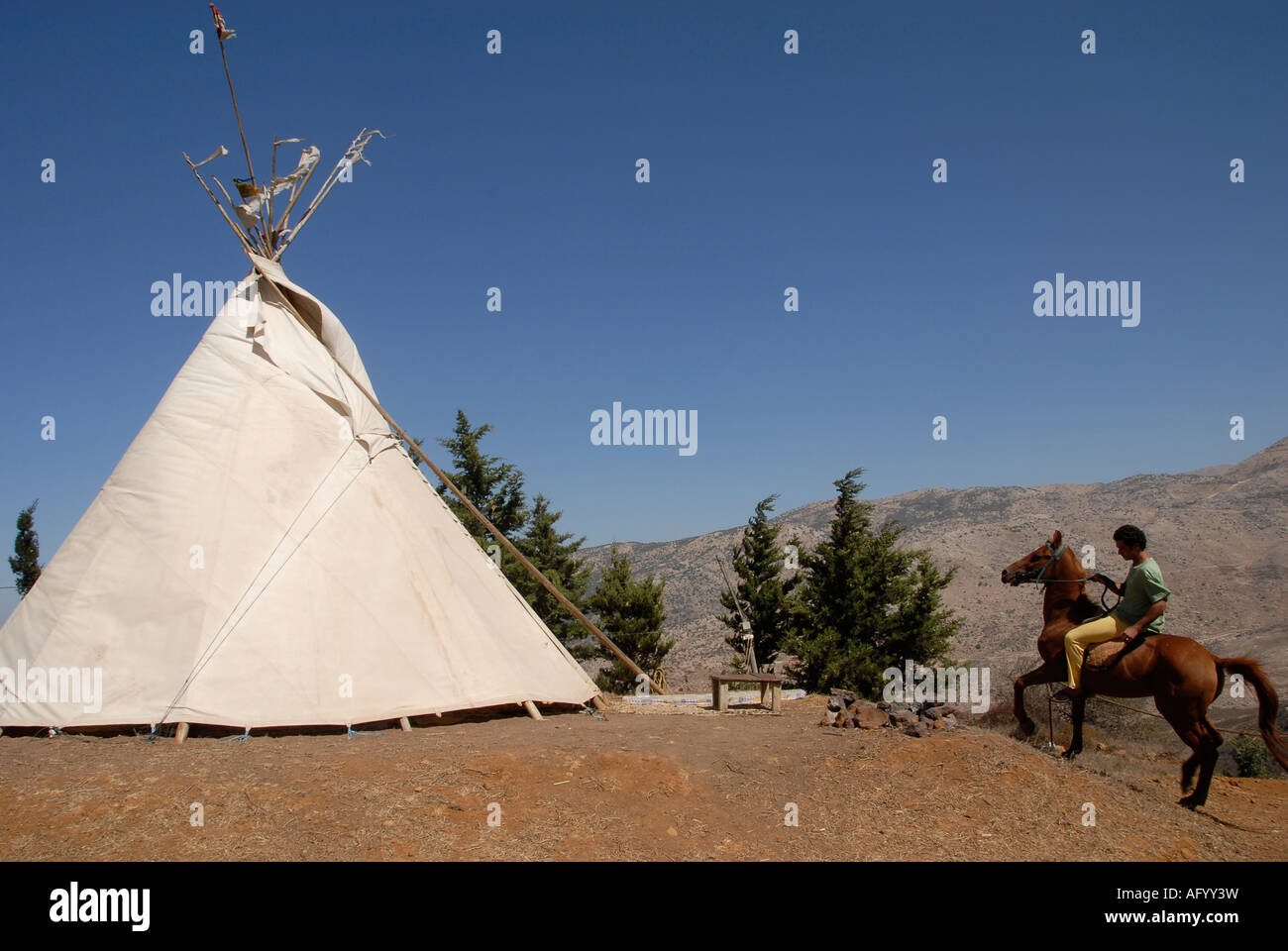 Native American tents (Teepee) at a unique resort in the Golan Heights ...