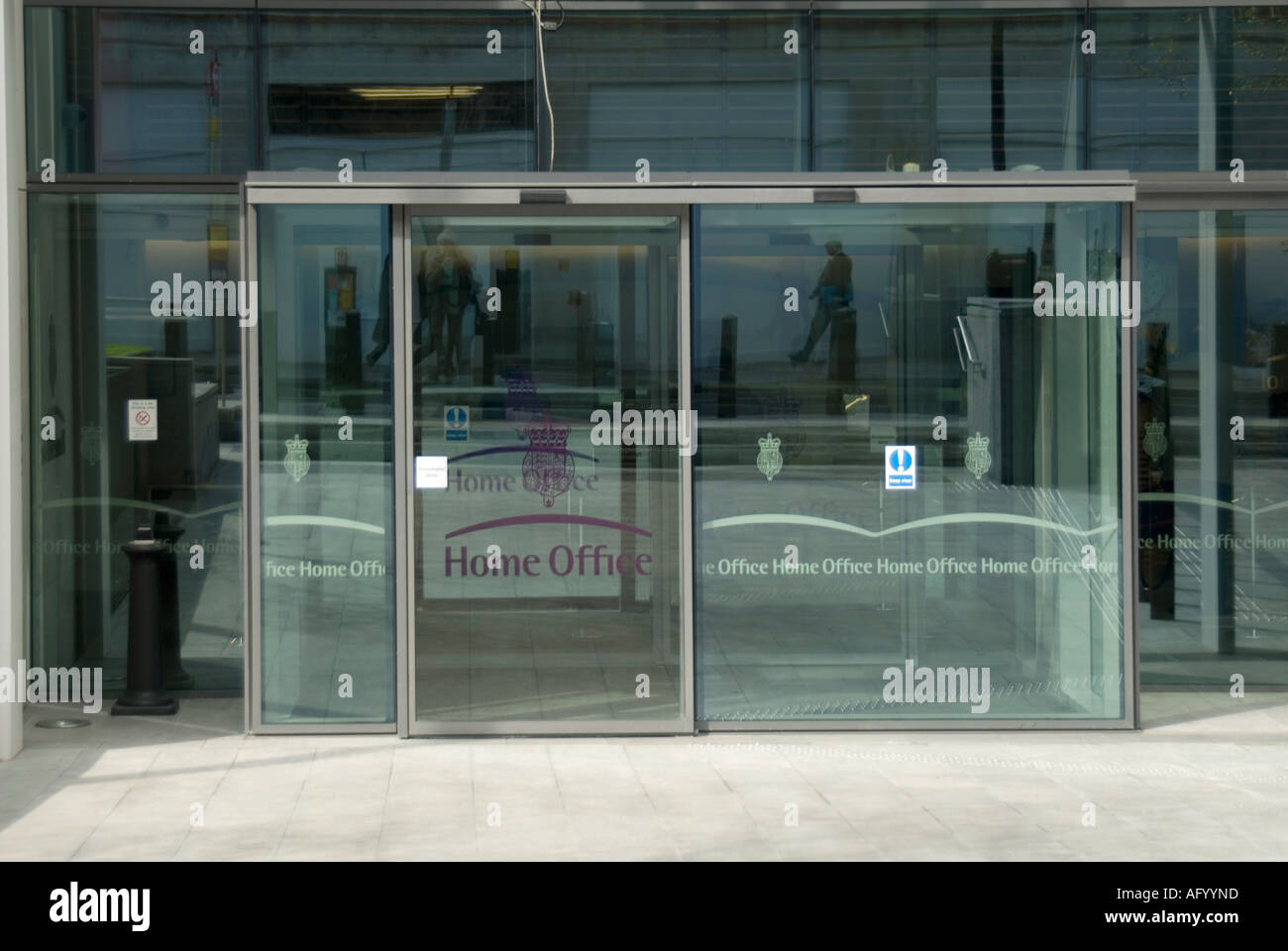 Home Office sign etched into glass main front entrance doors to civil ...
