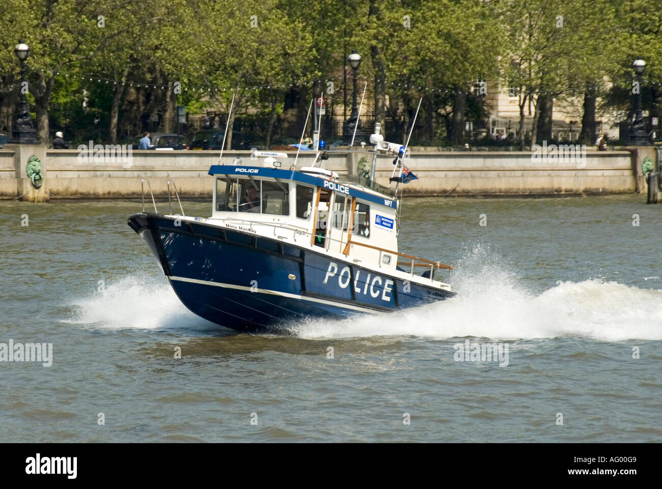 London River Thames Metropolitan Police motor patrol boat travelling at ...