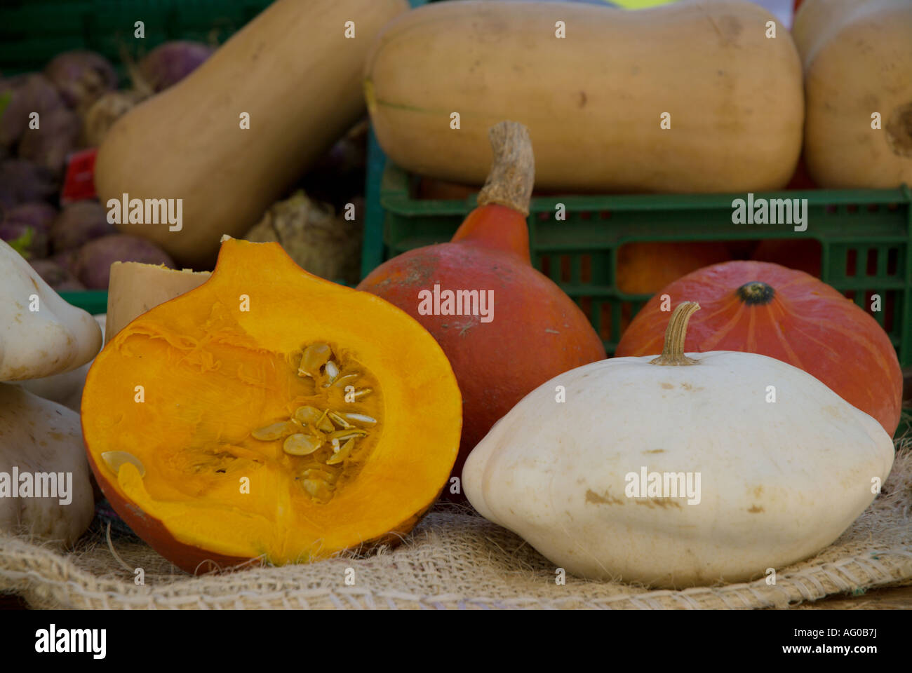 Ripe squash for sale at the Saturday market in Chamonix, France Stock ...