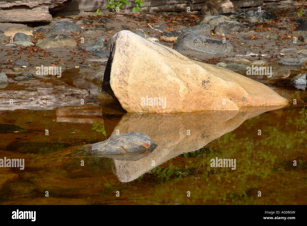 reflection rock in water Stock Photo - Alamy