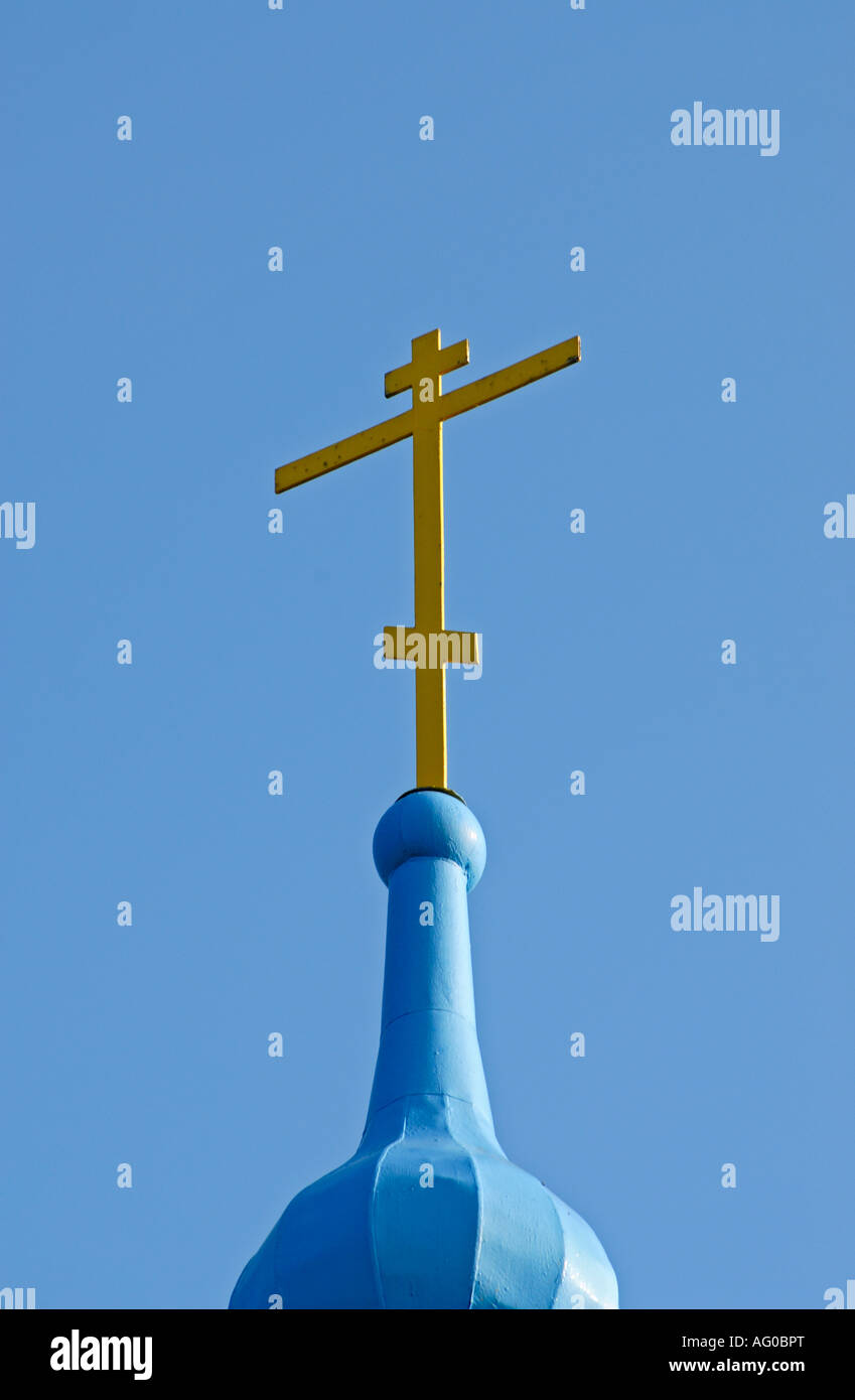 Church-tower with Cross of the Orthodox Temple of St. Ludmila in Rimice ...