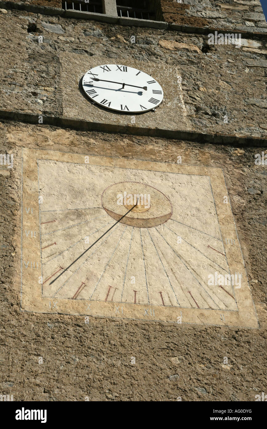 Sundial on Village Church Tower Vigneaux French Alps Stock Photo - Alamy