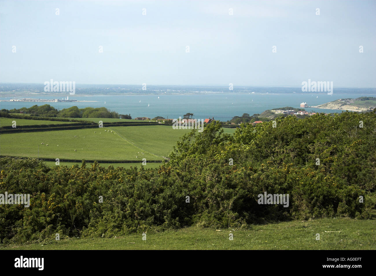 The view across the Solent towards Lymington and Hurst Castle from ...