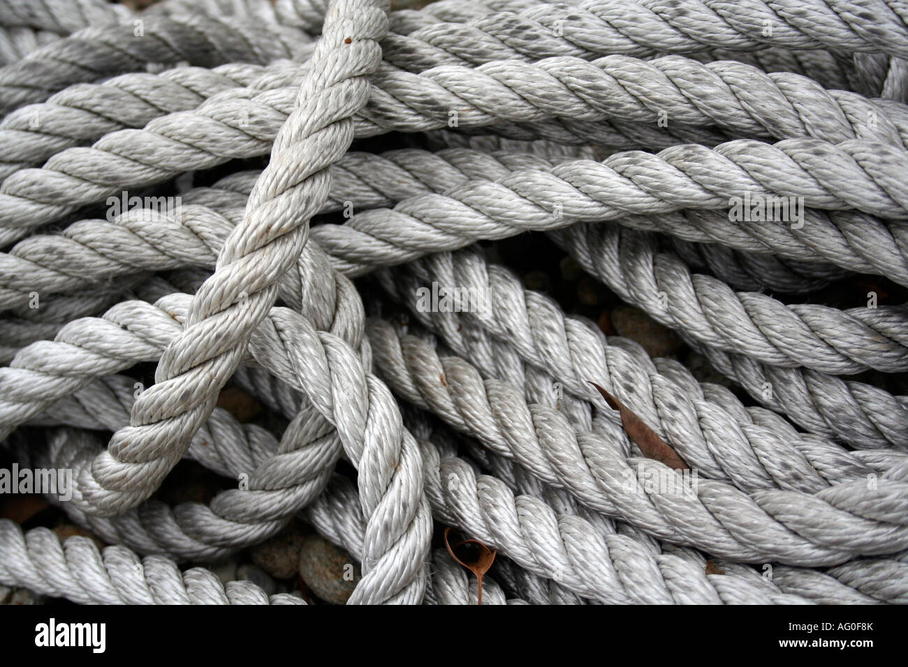 White soiled nylon rope close up twisted up Stock Photo - Alamy