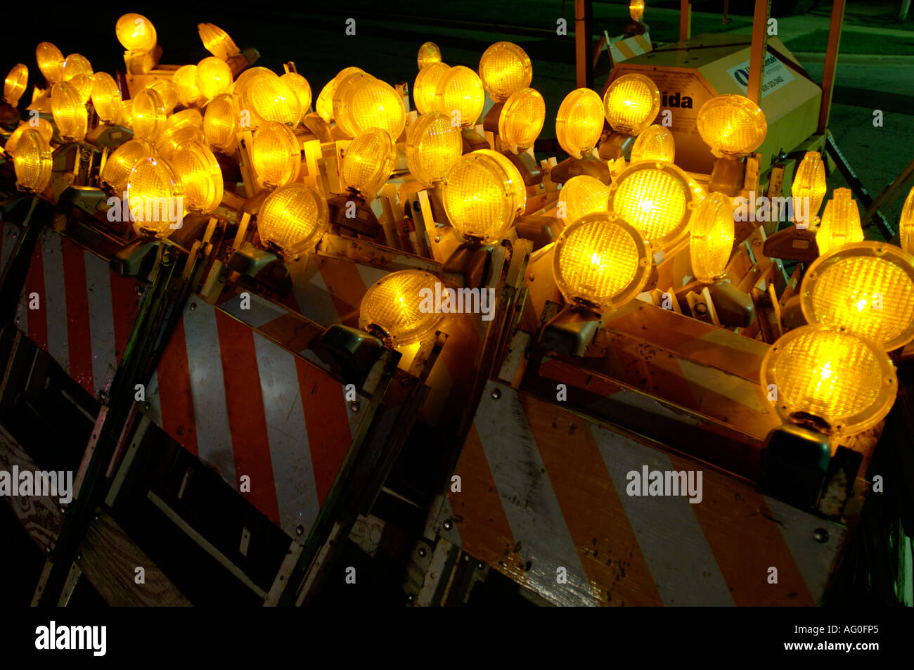 Safety lights on stack of barricades Park Ridge Illinois USA Stock ...
