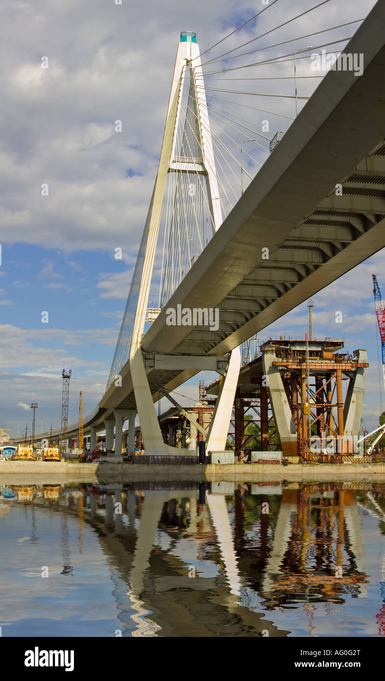 the cable braced bridge across Neva river Saint Petersburg Russia Stock ...