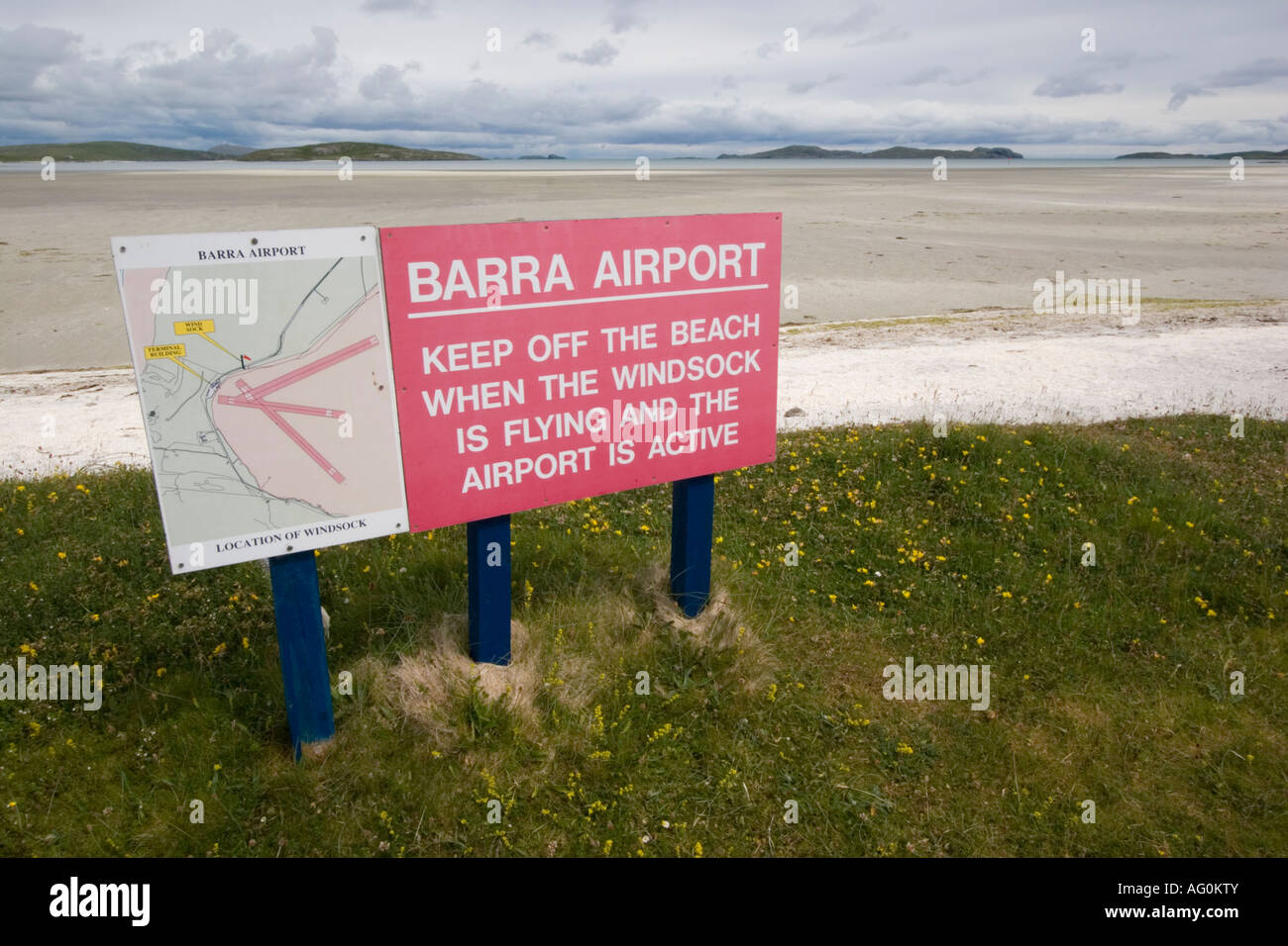 Barra airport sign by the beach where the planes land and take off at ...