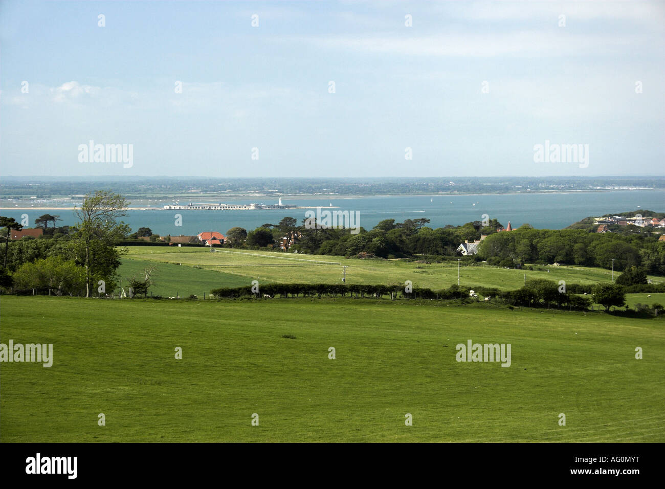 The view across the Solent towards Lymington and Hurst Castle from ...