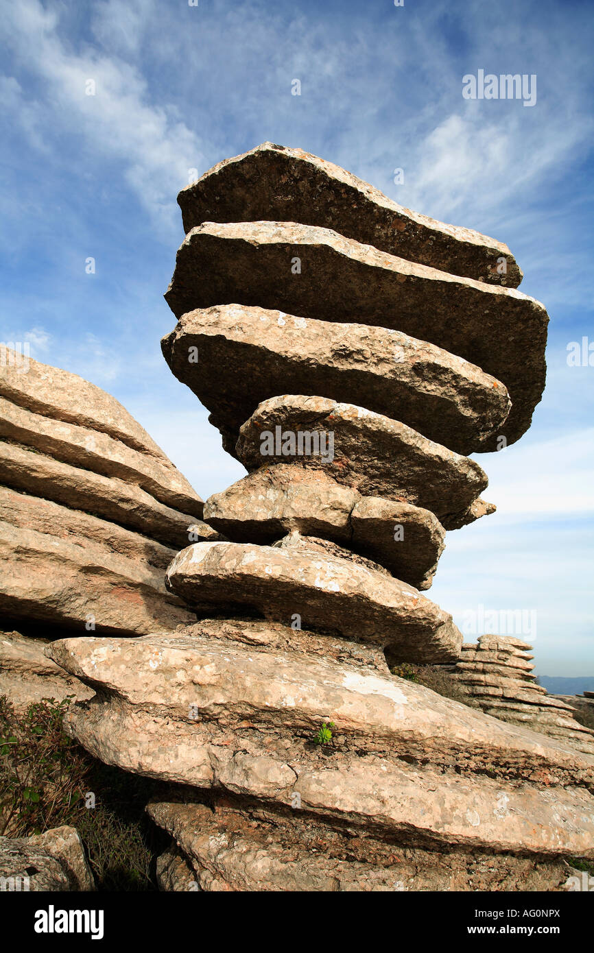 Rock formation created from erosion of the Limestone layers Torcal de ...