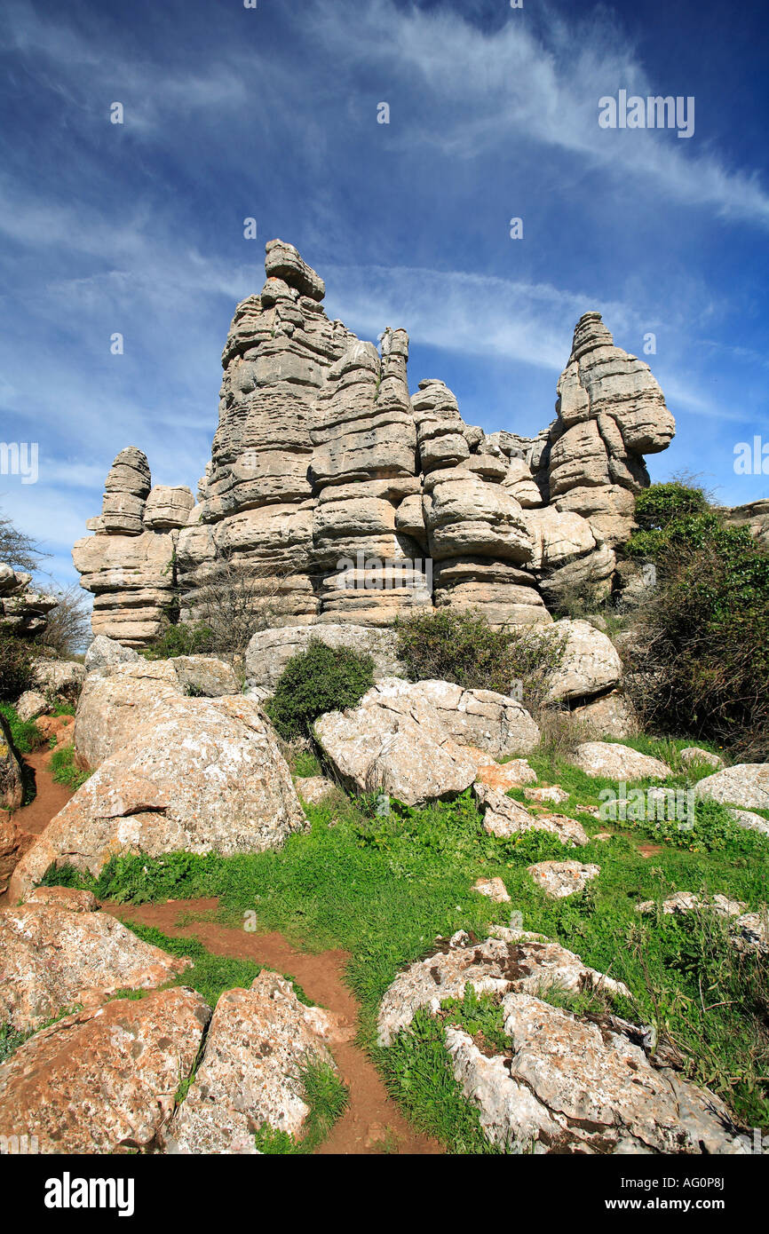 Rock formations created from erosion of Limestone layers Torcal de ...