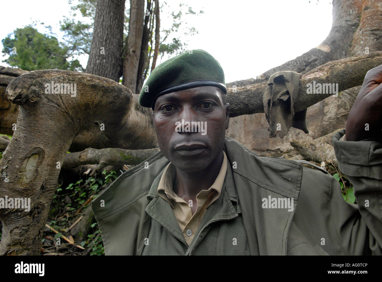 A FARDC Congolese government soldier stands guard in a rural area in ...
