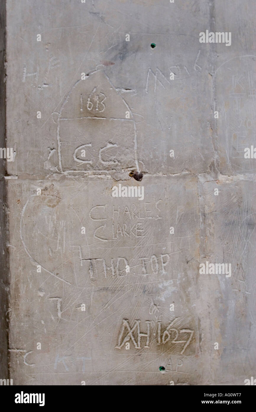 Medieval graffiti in St Albans Cathedral Hertfordshire England UK Stock ...