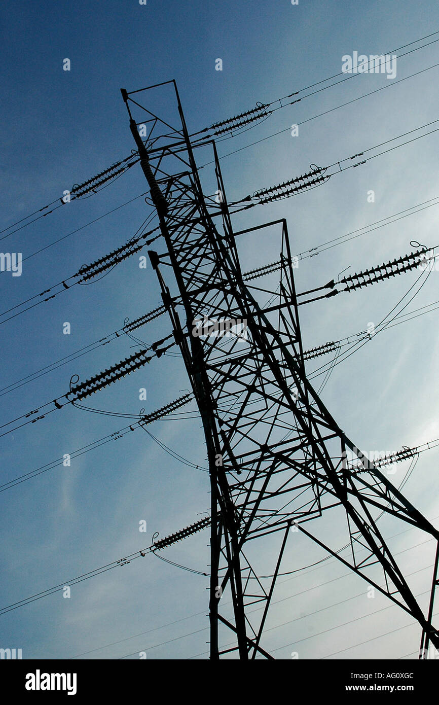 Pylon on front of clear blue sky Stock Photo - Alamy
