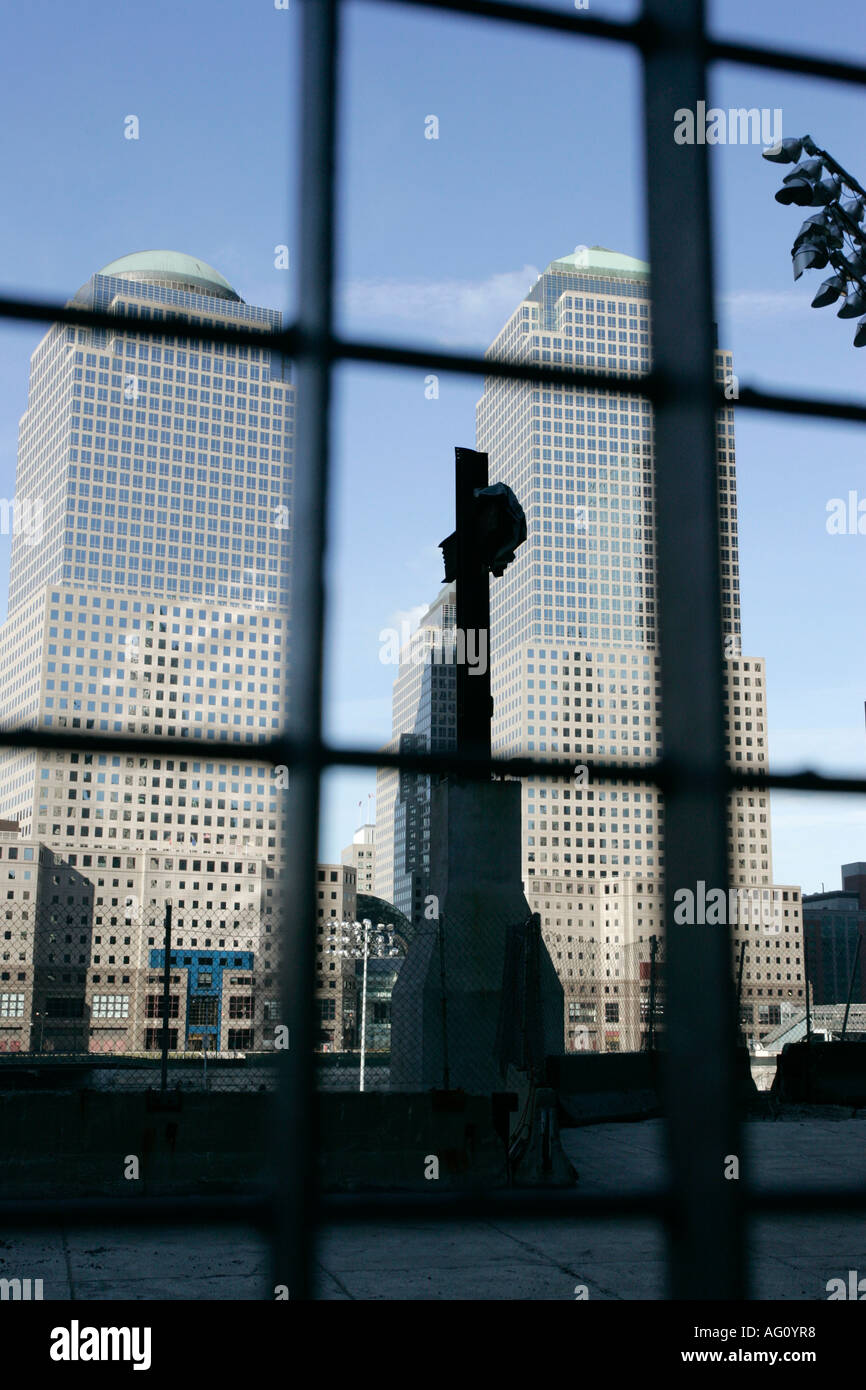 world trade center memorial cross with world financial centre buildings ...