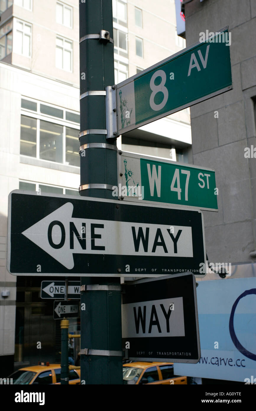 collection of street signs 8th Avenue and west 47th Street one way new ...