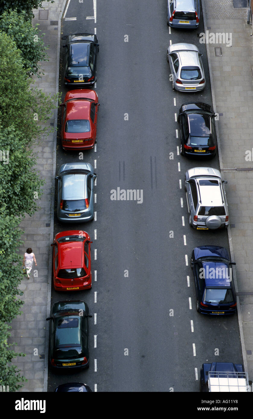 Cars parked in one way street, Warwick, Warwickshire, England, UK Stock ...