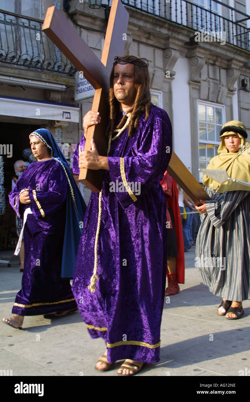 Christ carrying the cross during religious procession. Senhora da ...