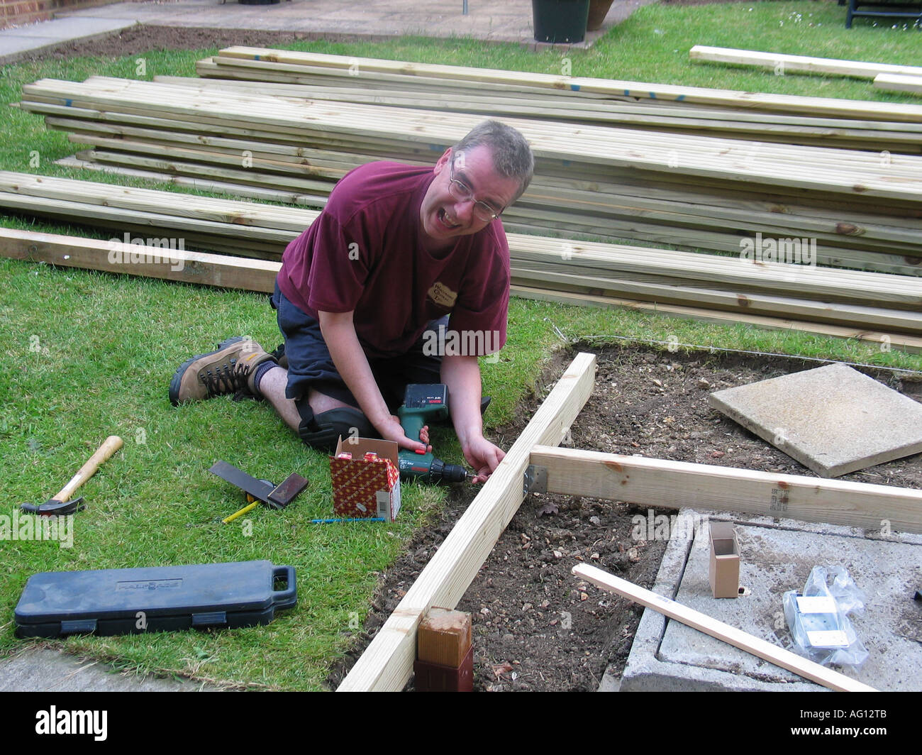 Garden patio timber decking construction hi-res stock photography and ...