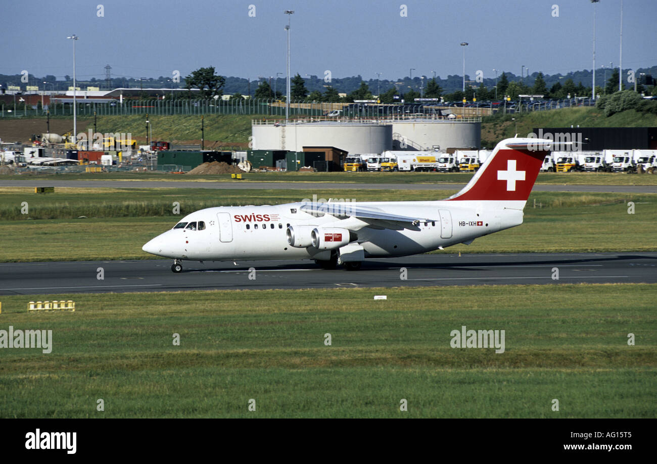 Swiss Avro RJ85 aircraft about to take off at Birmingham International ...