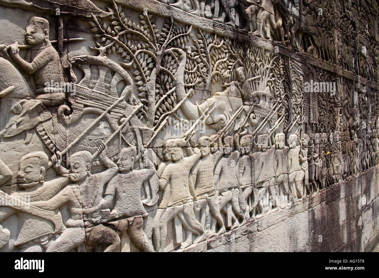 Wall carvings in the Bayon Temple near Angkor Wat in Cambodia in South ...