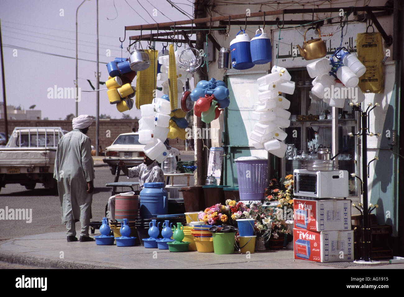 Libya city of Sabah daily life street houses shops Stock Photo - Alamy