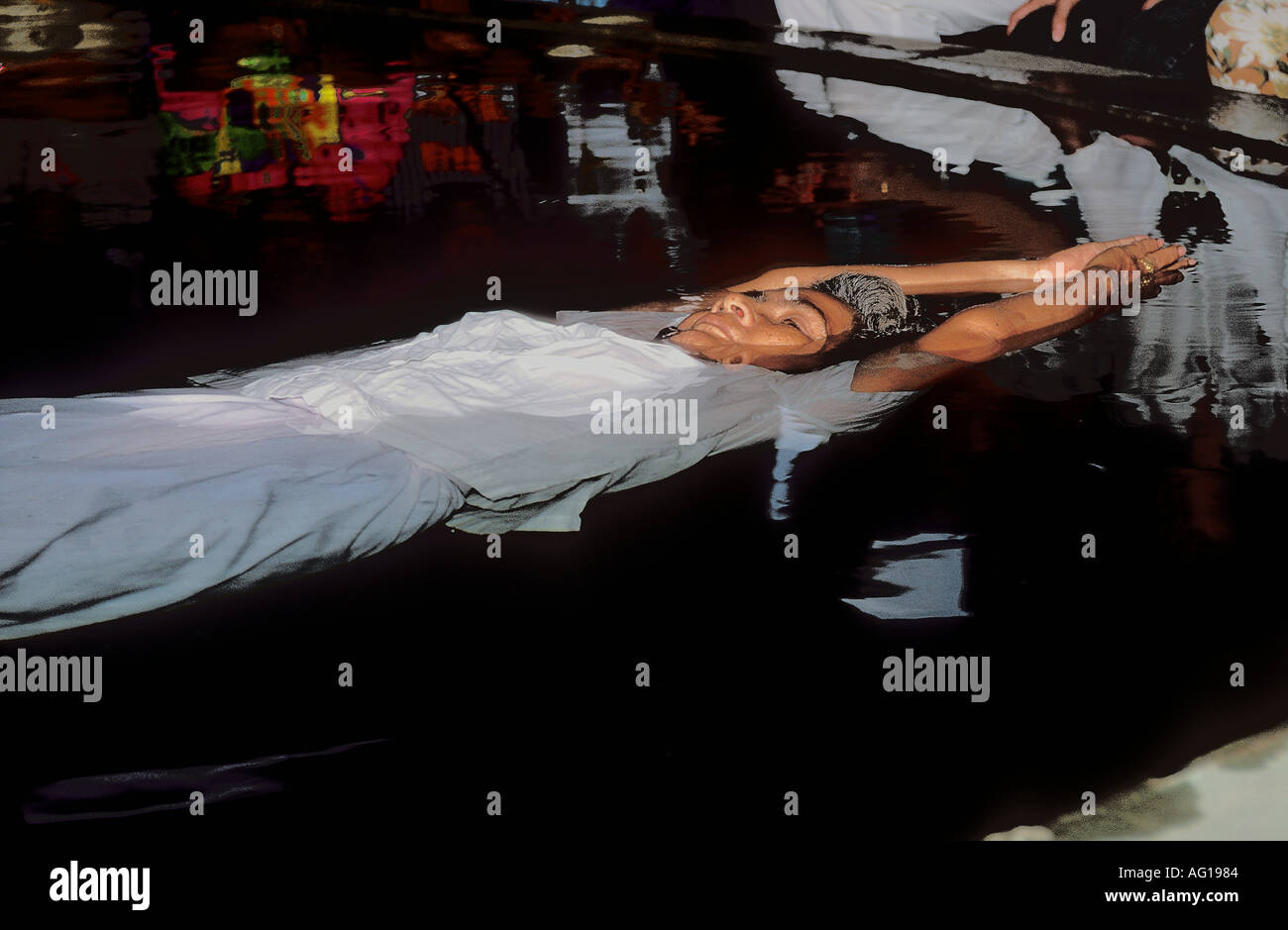 The Floating Nun a revered Buddhist figure at Kanchenaburi in a pool at ...