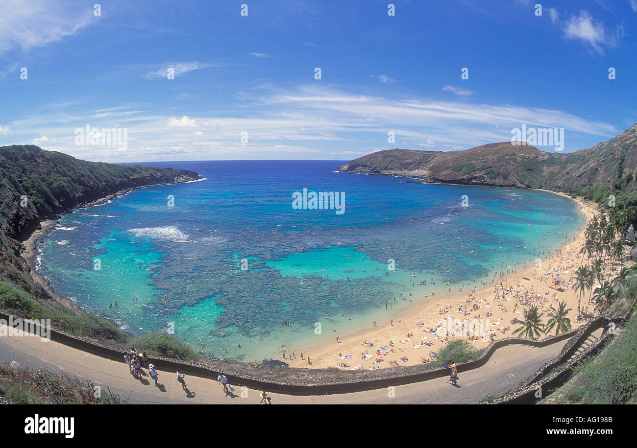 One of Oahus most popular beaches Hanauma Bay an ancient volcanic ...