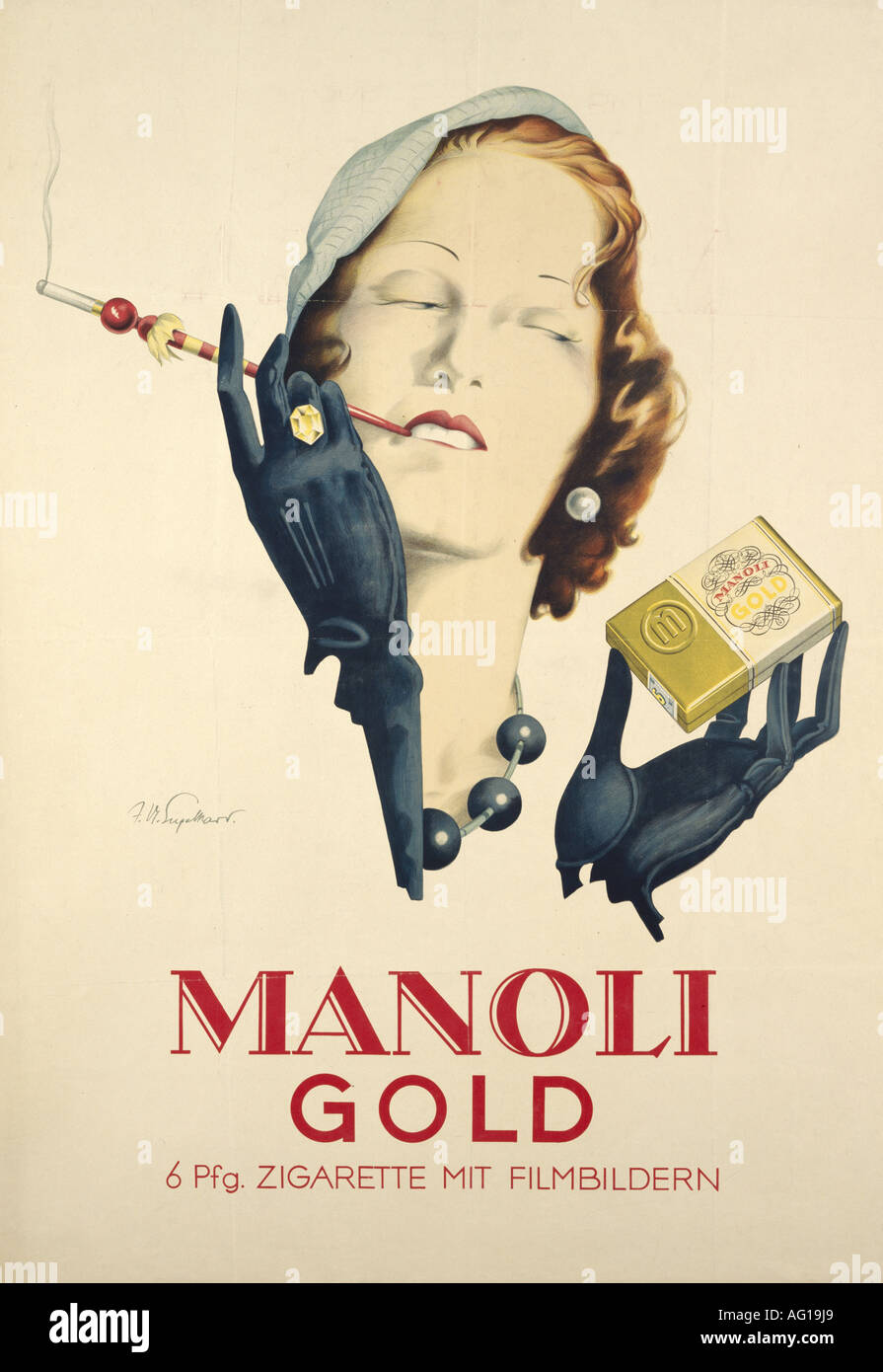 advertising, tobacco, Manoli "Gold", Germany, circa 1930, design by ...