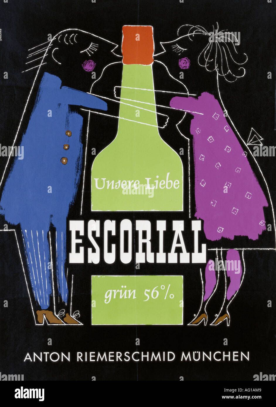 advertising, beverages, alcohol, Escorial grün 56%, Munich, 1960s, 60s ...