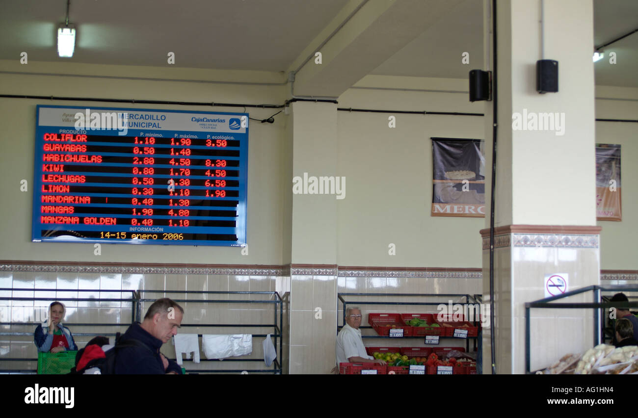 Mazo market hall, La Palma, Canary Islands, Spain Pirice sign Stock ...