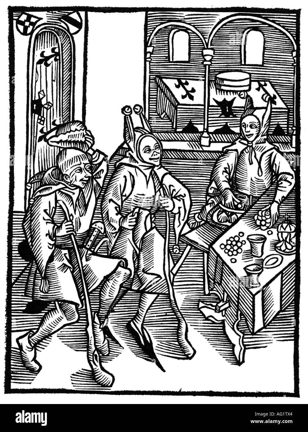 money, banks, banker, woodcut, "Narrenschiff" by Sebastian Brant, Basel ...